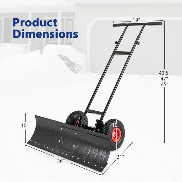 36-Inch Snow Shovel with Wheels and Adjustable Angle for Easy Snow ...