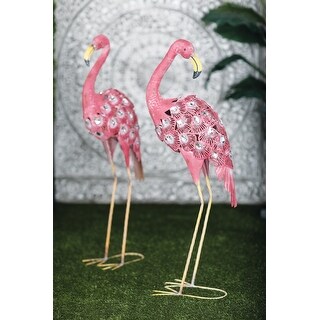 Pink Iron Coastal Garden Sculpture Birds (Set of 2) - S/2 10"W, 38"H ...