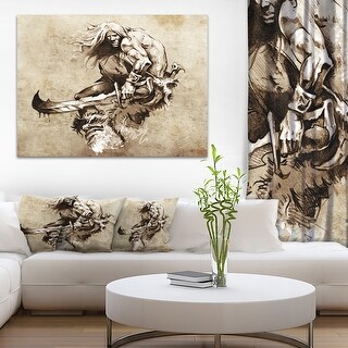 Designart "Warrior Fighting Tattoo Art" Abstract Portrait Canvas Print ...