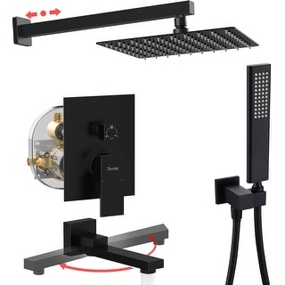 Male NPT Matte Black Shower System, 12 Inch Shower Fixtures Rain Shower ...