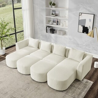 U-Shape Modular Sectional Sofa Loop Yarn Fabric Round Chaises, DIY ...