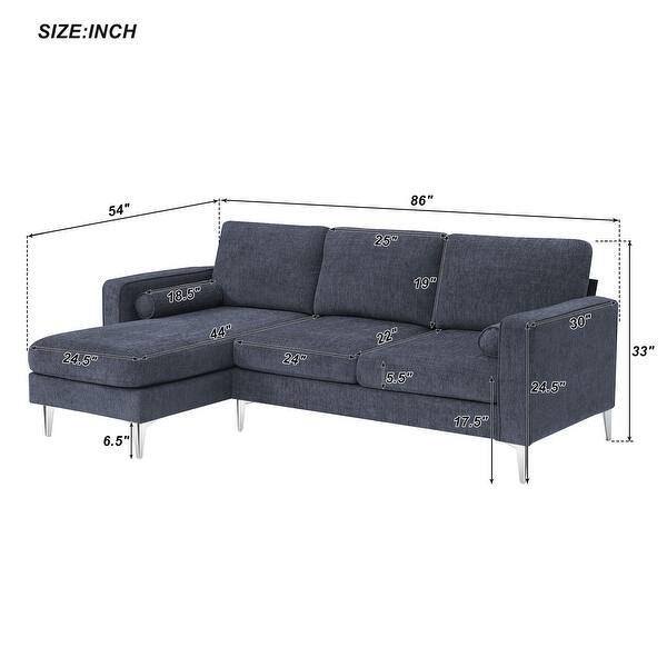 Modern Convertible Sofa Set L-Shape Chenille Couch Straight Row ...