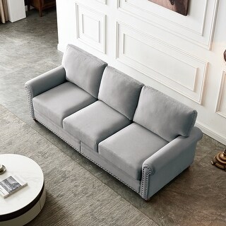 Linen 3 Seater Sofa Removable Back Cushions Sofa w/ Hide Storage Space ...