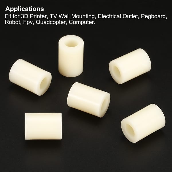 Round Spacer Washer, 12 Pack Nylon 6.2mm ID x 11mm OD x 15mm L Beige ...