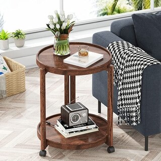 Solid Wood Round Side Table, 2 Tier Rolling End Table - Bed Bath ...