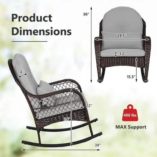 Outdoor Wicker Rocking Chair Patio Rattan Rocker w/ Cushions - Bed Bath ...