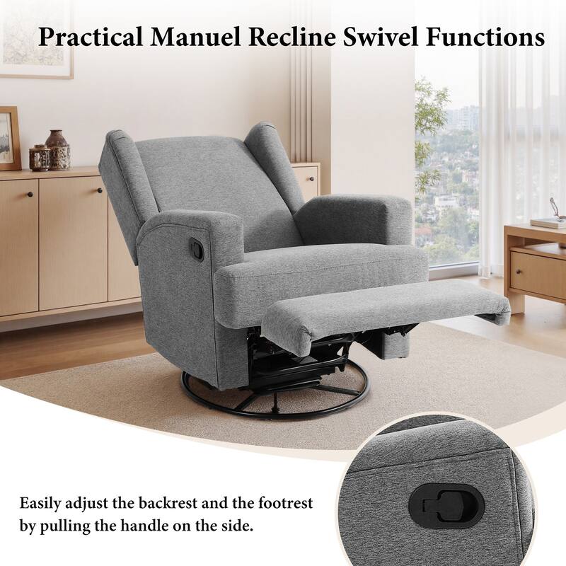 31'' W Wingback Manual Glider Swivel Rocker Recliner Nursery Chair - On ...