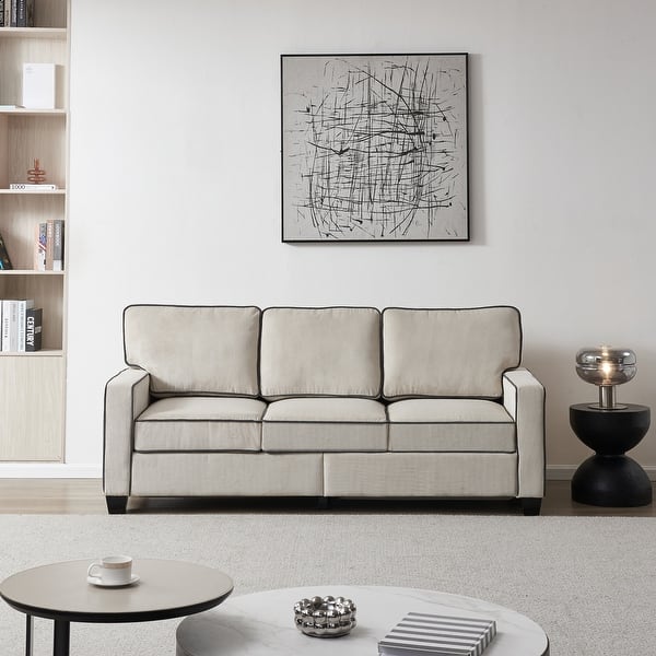 Beige Corduroy Living Room 3-Seater Sofa with Internal Storage Design ...