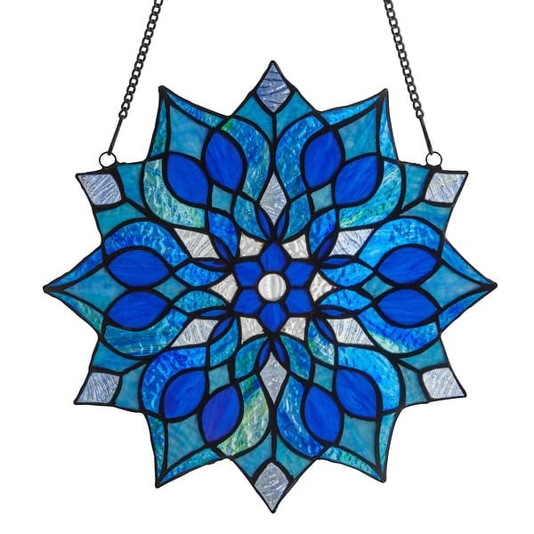 Tiffany-Inspired Blue Flower River of Goods Stained Glass Panel - Bed ...