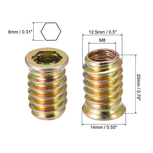 Threaded Inserts for Wood, Hex Socket Drive Furniture Screw-in Nut ...