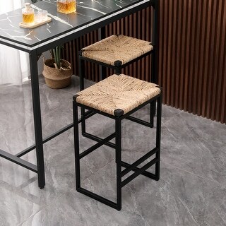Set of 2 Water Hyacinth Woven Bar Stools for Kitchen Counter Water ...