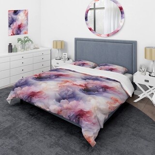 Designart "White Ethereal Dream Marble Pattern" Pink Glam Bedding Cover ...