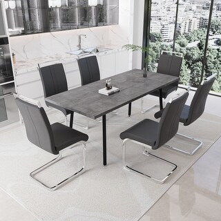 Expandable Square Dining Table Set with C-Shaped Tubular Cushioned ...
