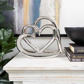 Silver Ceramic Abstract Overlapping Heart Decorative Sculpture - Bed ...
