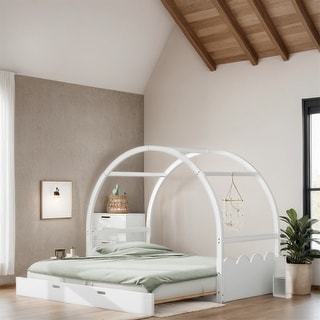 Twin Size Stretchable Vaulted Roof Bed with Pine Wood Frame - Bed Bath ...