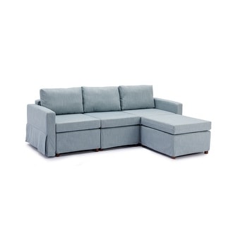 L-Shape Linen Fabric Module Sectional Sofa 3 Seat Couch with Ottoman ...
