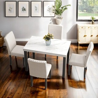 Solid Wood 5 Piece Dining Table Set With 4 Chairs and with Imitation ...