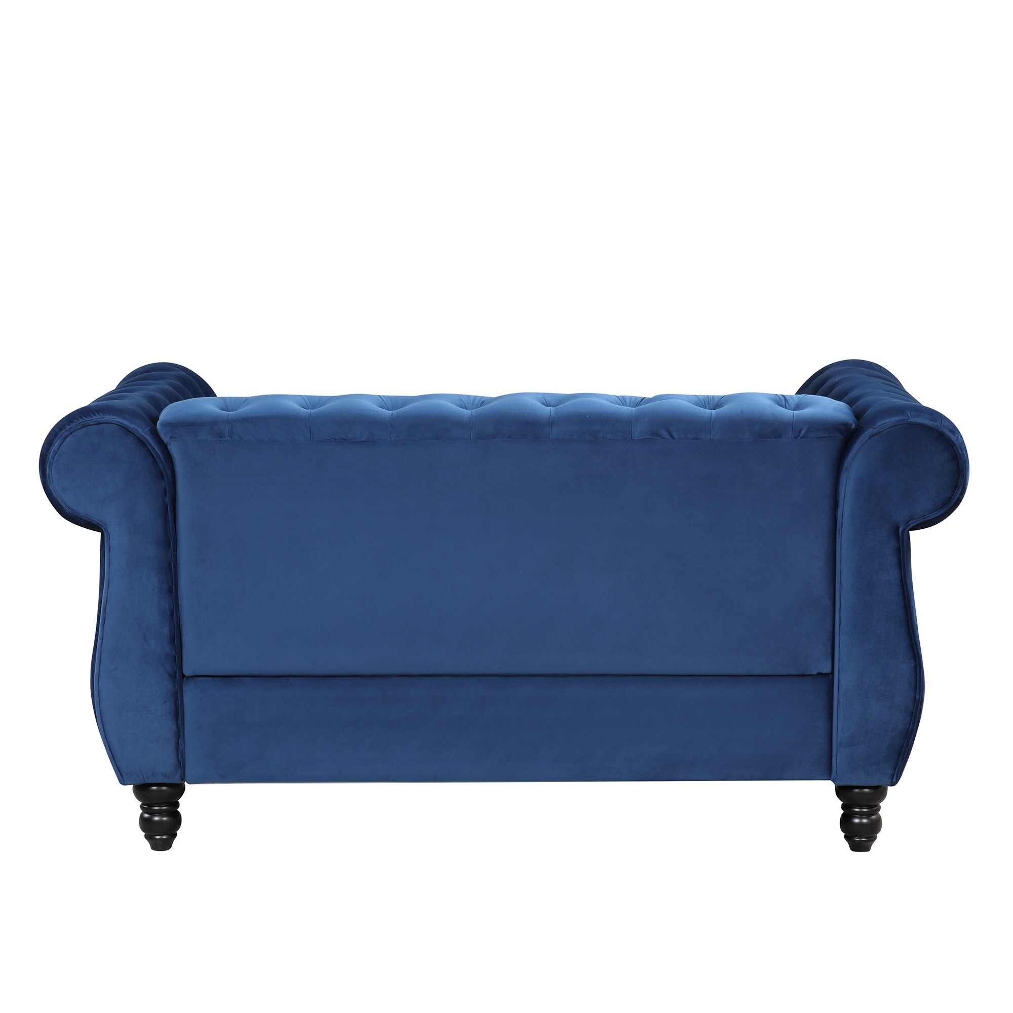 Small Space Button Tufted Sofa Modern Blue Plush Upholstered Sofa with Rolling Armrest Solid Wood Legs for Bedroom Apartment Bed Bath Beyond 40243389