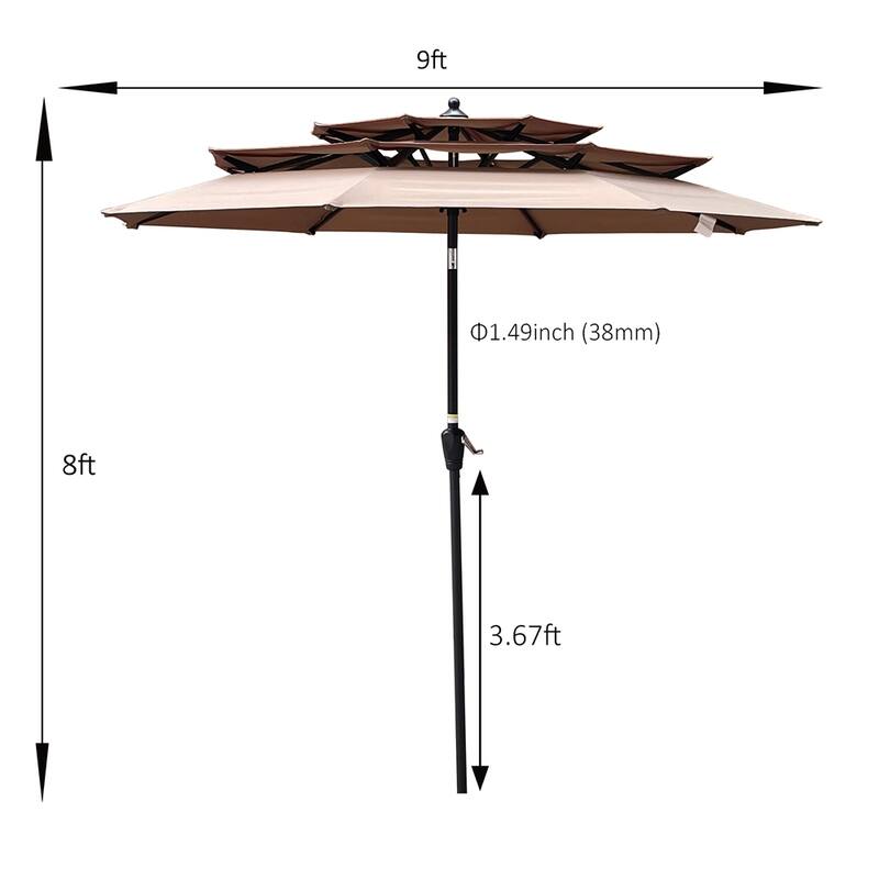9Ft 3-Tiers Outdoor Patio Umbrella with Crank and Wind Vents (No Base ...