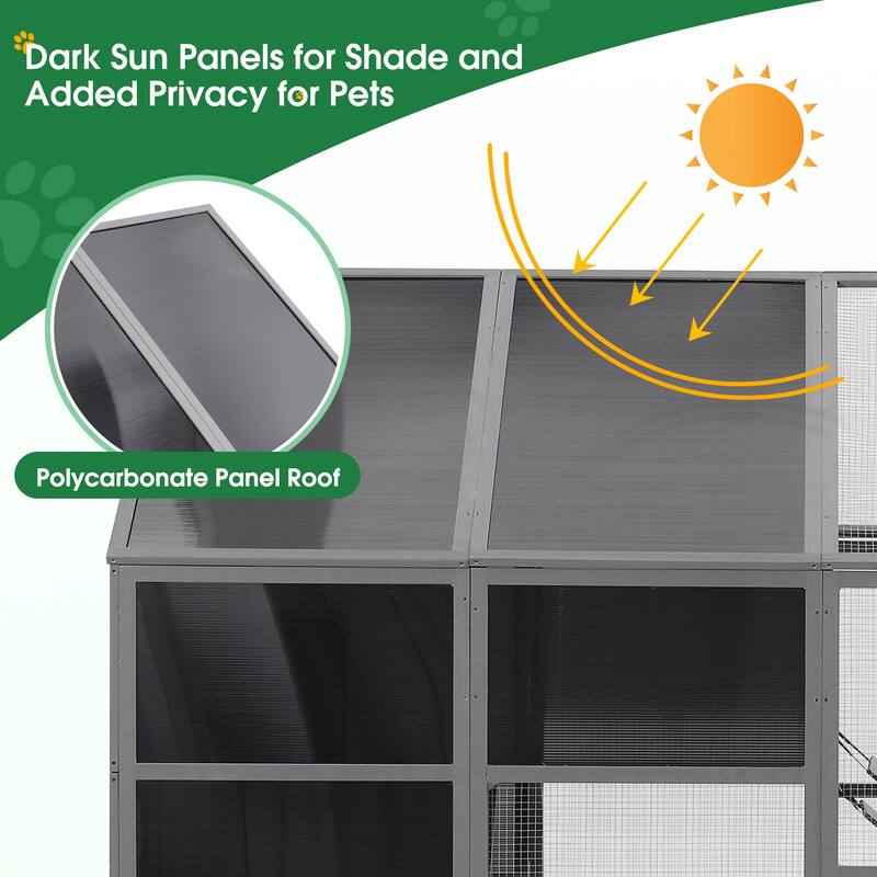 Luxury Wood Walk-in Catio Outdoor Cat House Enclosure w/PC Sheet Roof ...