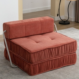 Orange Chenille Modular Convertible Floor Sofa Bed with Removable Back ...