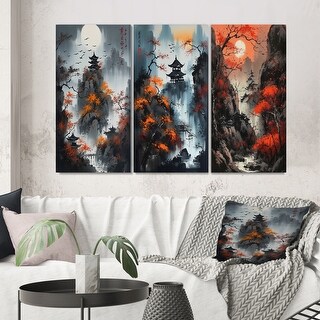 Designart "Moonset And Japonese Maple Tree III" Japon Landscape Wall ...