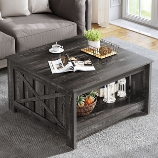 31" Wood Square Coffee Table Open Storage Dark Rustic Oak - Bed Bath ...