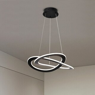 Sand Black Finish 30-Watt Integrated LED Modern Curved Lines Chandelier ...