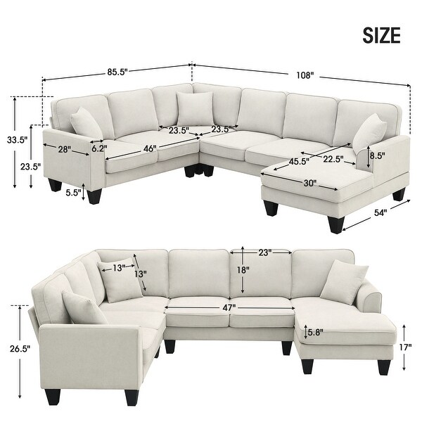 108 inch 7 seat Modern U shaped Sectional Sofa with Three Pillows 108 W x 85.5 D x 33.5 H On Sale Bed Bath Beyond 40529086