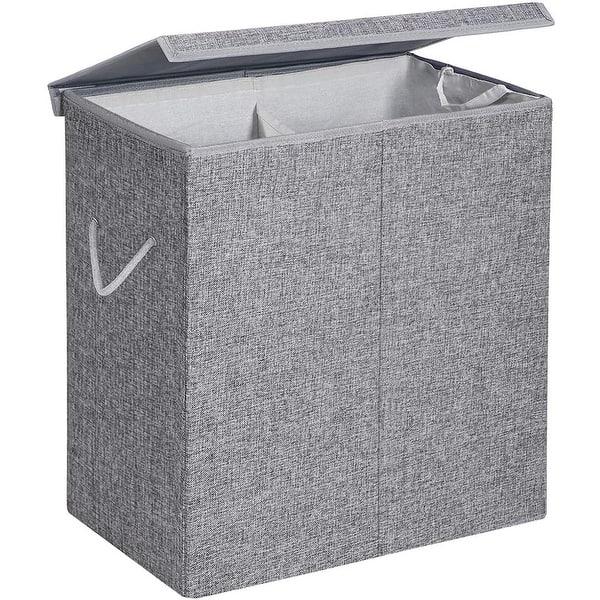 SONGMICS Fabric Double Laundry Hamper Separate Compartments Sorter 2 ...