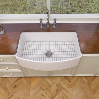 Fireclay Farm Sink Arch Edge Curved Apron Front Deep Single Bowl ...