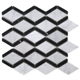TileGen. Diamond Shape Random Sized White Carrara Marble Mosaic Tile in ...