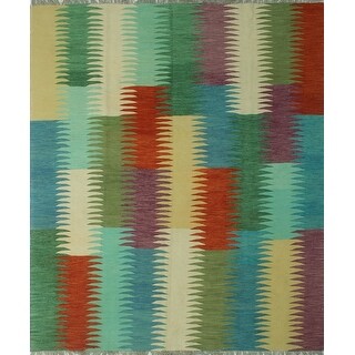Hand-Woven Winchester Kilim Jayne Green/Rust Rug - 8'2" x 9'10" - Bed ...