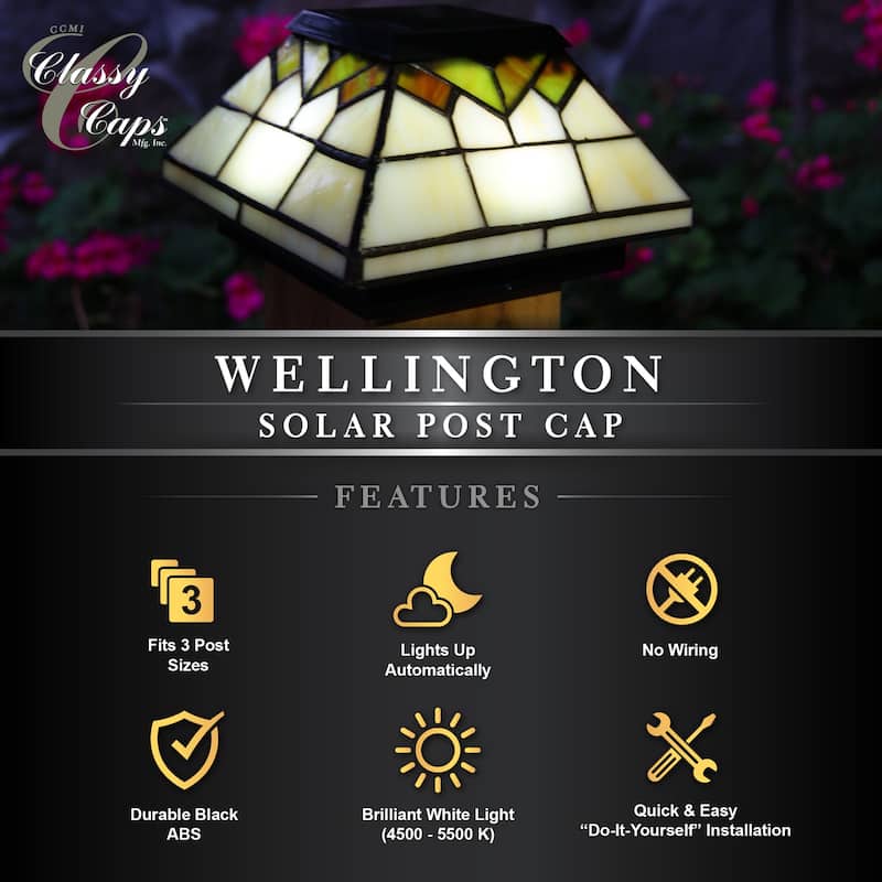 Classy Caps Stained Glass Wellington Solar Post Cap (Set of 2) - On ...