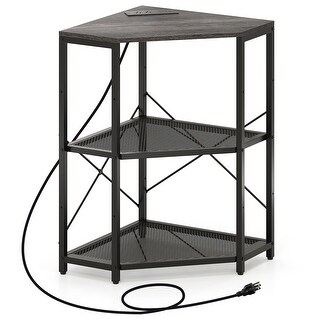 Metal and Engineered Wood Corner Printer Table with Power Strip and ...