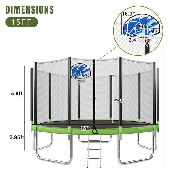 high-quality galvanized steel 15FT trampoline with two-step ladder and ...