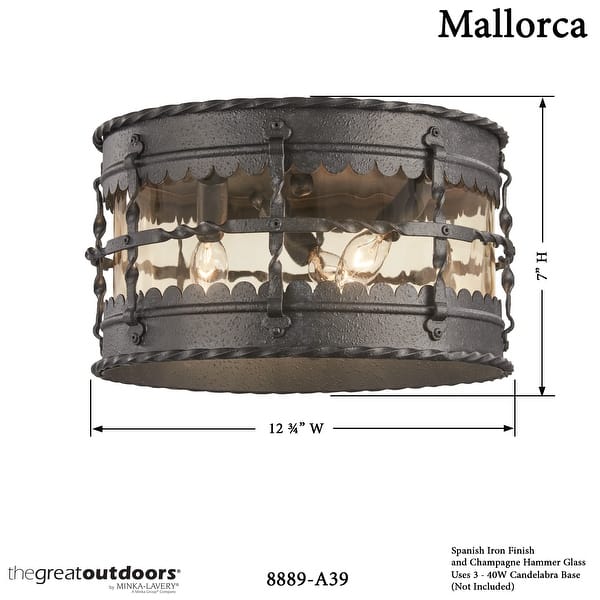 Lavery Mallorca Spanish Iron & Champagne Glass 3 Light Flush Mount ...