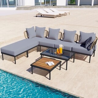 Light Gyey 8 Piece Patio Sectional Sofa Sets Chat Set w/ Coffee Table ...