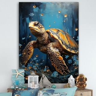 Designart "Underwater Golden Shell " Turtle Animal Wall Art - Bed Bath ...