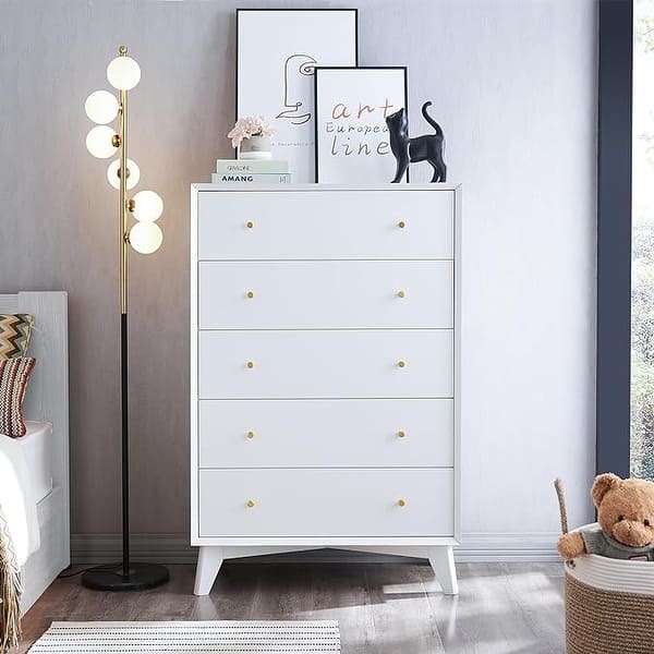 Mid-Century Modern 5 Drawer Dresser, Wood Chest of Drawers - Bed Bath ...