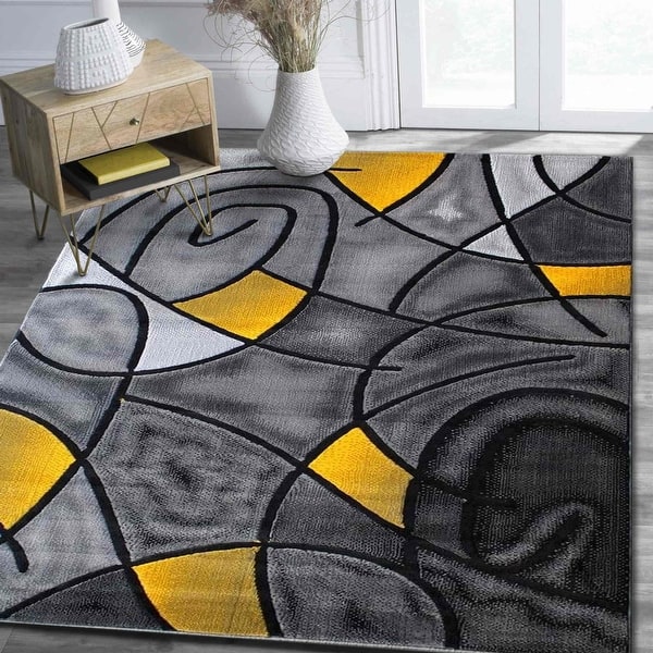 HR Yellow/Grey/Silver/Black/Abstract Area Rug Modern Contemporary ...
