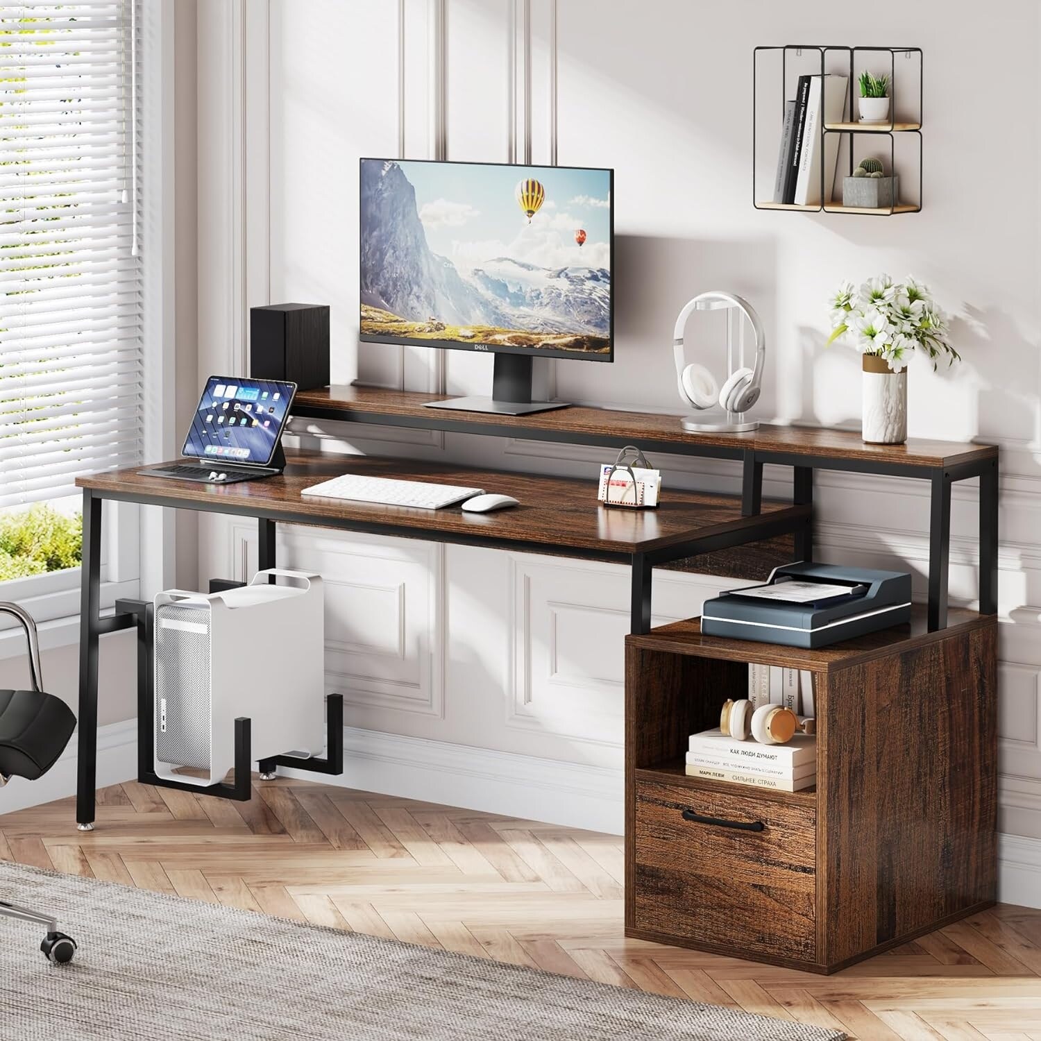 70.86" Computer Desk with Storage Shelf and Printer Stand - On Sale ...