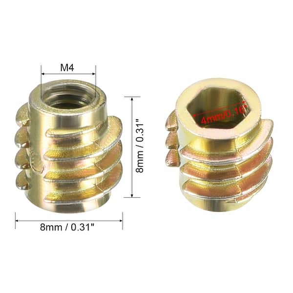 Threaded Insert Nuts Zinc Alloy Hex-Flush M4 Internal Threads 8mm ...