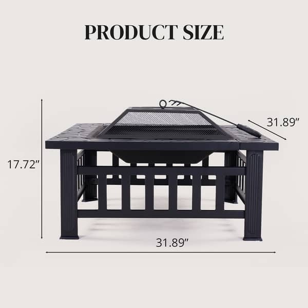 32Inch Outdoor– Wood Burning Fire Pit with Mesh Lid and Fire Picker ...
