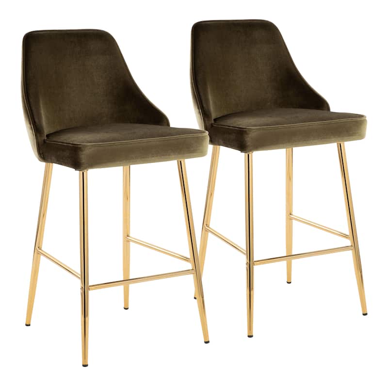 LumiSource Marcel Glam Velvet Gold Metal Counter Stools (Set of 2) - On ...