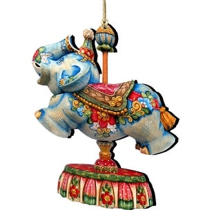 Set of 2 Floral Elephant Carousel Wooden Christmas Ornaments 5.5" - Bed ...
