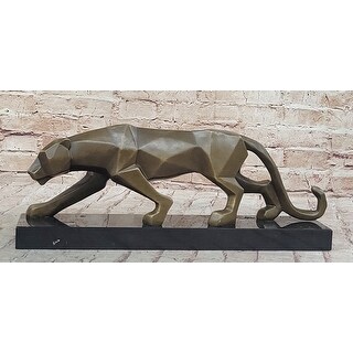 Geometric Modern Art Bronze Sculpture Of A Lion Cougar Puma On Marble ...