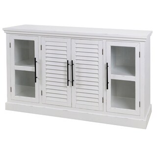 Shutter Cabinet - White Wood With 2 Glass Doors, 2 Shutter Doors and ...