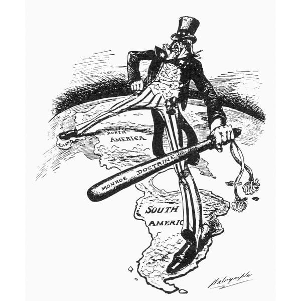 Monroe Doctrine Cartoon. /Nuncle Sam Straddles The Americas While ...