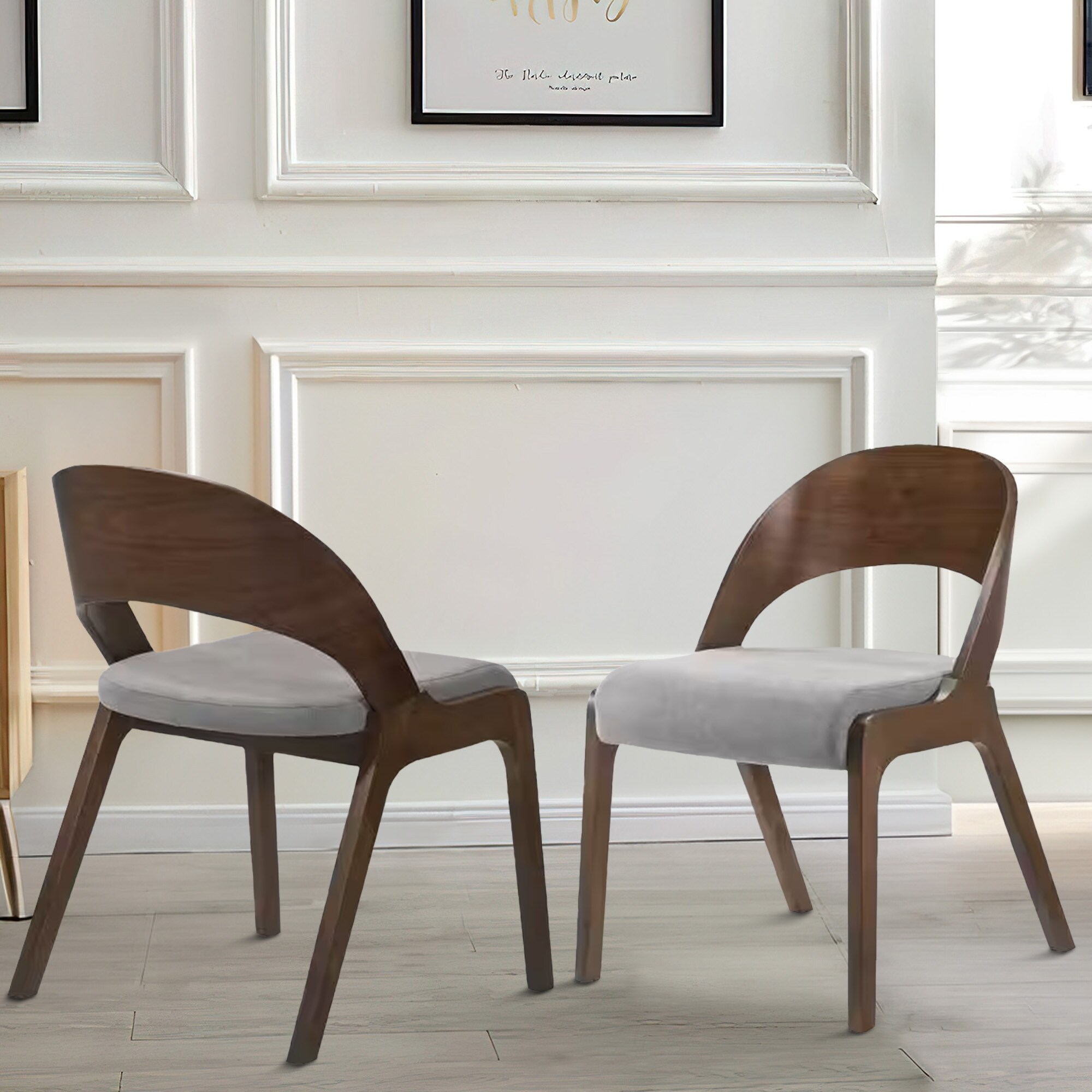 Mid Century Modern Curved Back Wood Dining Chair Set of 2 Brown and Gray